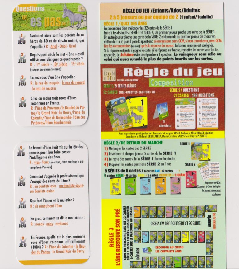 Jeu familial "Sur les pas de l'âne" - Jeu Ane cartes